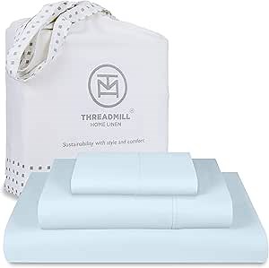 Threadmill Luxury 800 Thread Count 100% Cotton Sheets - Sateen Weave Twin XL Bed-Sheets, Better Than Egyptian Cotton,3 Pc Solid Soft Bedding Set (Light Blue), Fits 15" Deep Pocket