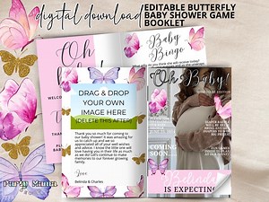 Butterfly Baby Shower Game Booklet Template, Editable Magazine (digital Download) - Etsy