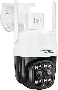 SV3C PTZ WiFi Security Camera Outdoor Dual Lens Wireless IP 4MP Cam with Auto Tracking Floodlight Color Night Vision 2-Way Audio Motion Detection, RTSP, FTP, SD Card Record, PC, APP, Onvif Conformant