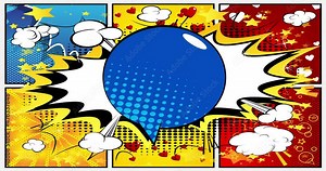 Comic Book Background. Motion poster. 4k animated Comics moving, changing elements, speech bubbles. Retro pop art style backdrop.