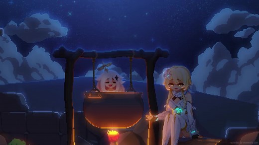 Lumine Cooking Paimon Genshin Impact Pixel Live Wallpaper - MoeWalls