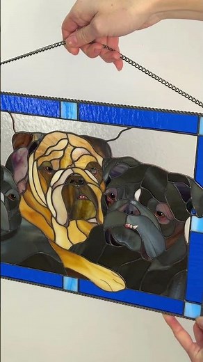 Stained Glass Pet Portrait – Three Dogs in One Piece 🐶 #stainedglass #glassart