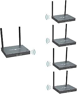 656Ft Wireless HDMI Extender 1x4 Splitter,1 x Transmitter and 4 x Receivers Kit,1080P Full HD 200M Wireless HD Extender with HDMI Loop-Out IR Remote Control,Compatible PC Case,SLR Camera,Laptop,PS5