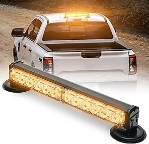 BooYu 14 in Battery Powered Emergency Strobe Lights Bar Wireless Rooftop Mini Hazard Flashing LED Beacon Warning Light w/Magnetic Base for Construction Vehicles Work Trucks Snow Plow (Amber)