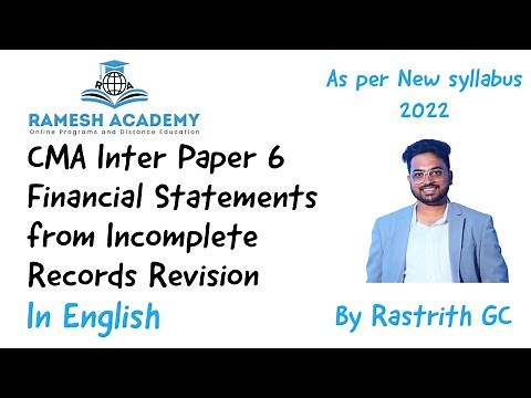 CMA Inter Accounting From Incomplete Records Revision In Eng by Rastrith as per New Syllabus 2022