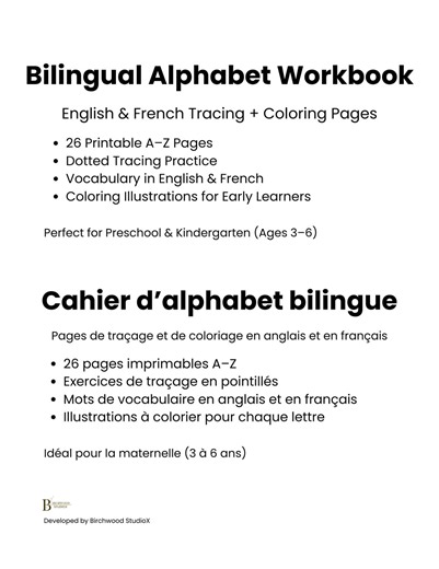 Bilingual Alphabet Workbook Printable | English and French ABC Tracing Pages | Preschool & Kindergarten Letter Coloring | A–Z Learning PD - Etsy