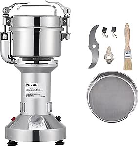 VEVOR 150g Electric Grain Mill Grinder, High Speed 1050W Commercial Spice Grinders, Stainless Steel Pulverizer Powder Machine, for Dry Herbs Grains Spices Cereals Coffee Corn Pepper, Straight Type