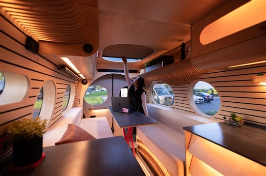 Baltica Is an Artistic Camper Van With a See-Through Shower and Sculptural Woodwork