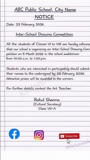 Notice Writing| Inter School Drawing Competition notice|