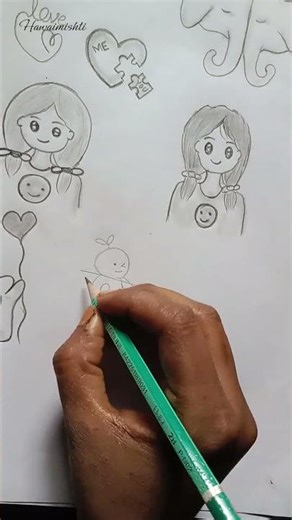 Simple Pencil Drawing: Adorable Character Carrying Love