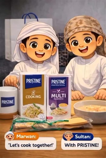@pristinearabia Cut chicken into pieces. Mix Pristine For Cooking Pristine Multi Purpose with a pinch of salt. Marinate the chicken, skewer it, and grill until golden. Add extra Pristine sauce on top and enjoy 💙 Cooked with love by Marwan & Sultan! #Pristine #KidsCooking #FamilyCooking