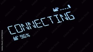 Text message that appears with a deep glow: connect, connect. Remote control of a copter or drone. With charging indication and communication scale level.