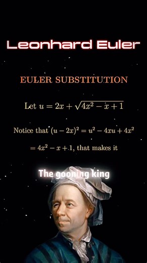 Rushan | STEM Visuals on Instagram: "🧮✨MASTERING COMPLEX INTEGRALS WITH EULER SUBSTITUTION ✨🧮 When you encounter a challenging integral like ∫ 1/(2x + √(4x² - x + 1)) dx, don’t panic! 💪 This step-by-step breakdown shows how Euler substitution can transform even the most intimidating integrals into manageable pieces. 🔥 What you’ll learn: • Advanced substitution techniques • Partial fraction decomposition • Hyperbolic function methods • Back-substitution strategies Perfect for calculus student