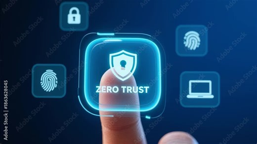 Zero trust security cloud data protection network system vpn connection technology smart business ai shield icon and fingerprint touchscreen conveying secure access modern cybersecurity design secure
