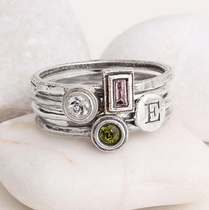 Stack Rings Sterling Silver Stackable Birthstone Ring Initial Ring Mothers Rings Ring for Mom Gemstone Rings BEST SELLER - Etsy