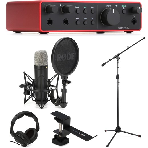 Focusrite Scarlett 2i2 4th Gen USB Audio Interface and Rode NT1 Microphone Bundle - Black