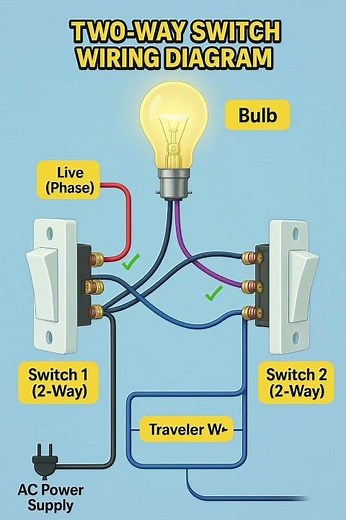 🔌 Two-Way Switch Wiring Diagram | Easy Electrical Connection Guide 💡