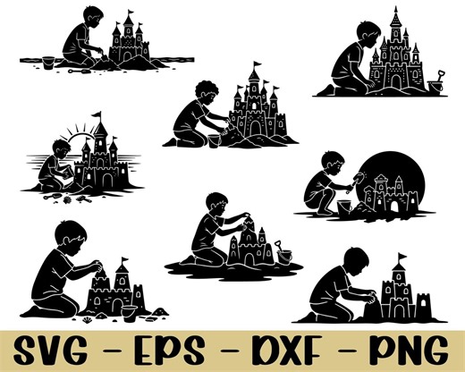 Kid Building Sand Castle Svg, Dxf, Png - Etsy