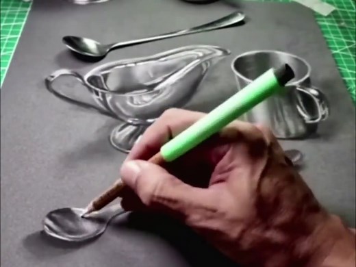 Kitchen tools drawing tutorial focusing on stainless steel texture