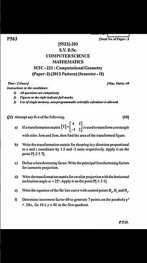 SY. B.Sc computer science 4th semester||Computational Geometry||#questionpaper||#sppu