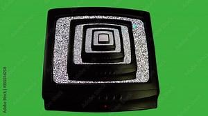 Fantastic repeating pattern of multiplied retro televisions on green screen with noise static, many televisions inside another TV, blinking screens and flickers. Moving televisions with static and