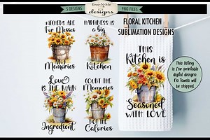 Rustic Flowers in Buckets Kitchen Towel Sublimation Bundle - Kitchen Towel Sublimation Designs - Rustic Country Floral Kitchen Designs - Etsy