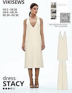 Vikisews Sewing Patterns for Women - Stacy Dress Sewing Pattern for Women, Size US2 - US20 Plus Size - Appropriate for Beginners with Easy to Follow Sewing Instruction