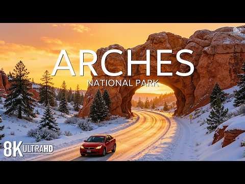 Winter in Arches National Park 8K UHD | Snowy Red Rocks & Desert Serenity | Video 8K UHD