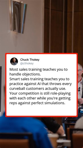 While your competitors are still role-playing objection handling with each other, train against AI that never gets tired and never runs out of new scenarios. Here's what most sales managers don't understand: Role-playing with colleagues teaches you to handle the objections your colleagues can think of. AI training teaches you to handle the objections your actual customers will use. I tracked this across my sales team. Reps trained with AI simulation handled 23% more objection variations during r