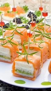 3 Party Snacks Ideas - white bread in salmon, pickled cucumber and crostini Irreplaceable salmon, the king of sandwiches - fast and tasty, this is a proposition for a party, birthday or social gathering. Mini sandwiches with caviar are a good solution, if our guests do not like salmon and caviar, it is worth preparing a crostini with cold meat and cucumber. #recipeoftheday #recipeideas #partysnacks #appetizer #yummy #snacks #foodies #appetiser #starter #snacktime | Nat Ura