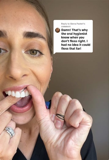 Replying to @Sierra Pastell little reminder to GENTLY hug each tooth when pushing up. This will allow the floss to grab more bacteria under your gums. 🦠🦷 Happy flossing! ✨ #flossing #oralhealth #teethtok #dentalhygienist #floss