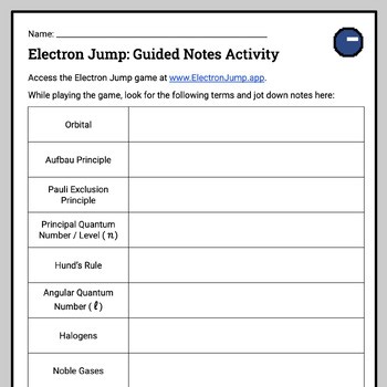 Guided Notes Activity for ElectronJump Game (Electron Configuration Terms)