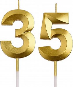 35th 53rd Birthday Candles, Gold 53 35 Year Old Number Birthday Candles, Birthday Party Decorations Cake Topper Gifts for Men Women