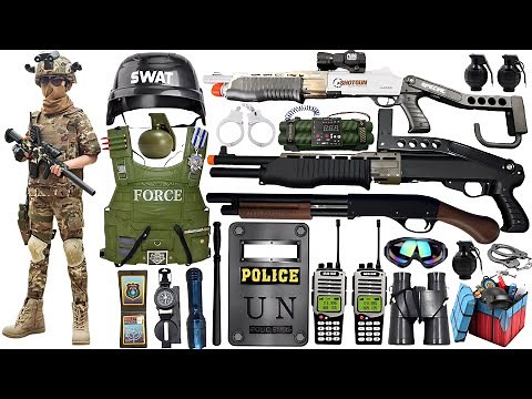 Special Forces military toy gun set unboxing, Shotgun, M416 rifle, revolver, shield, tactical helmet