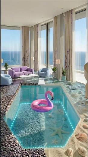 This POOL Floor is Incredible 🤯 Pink and Blue EPOXY Stone Floor 🔥 #epoxy #home #shorts