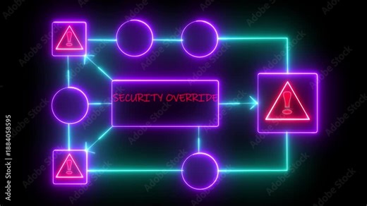 Security override warning. Cybersecurity defense and system protection from hackers, secure digital systems, cyberattack prevention. Digital security and risk control. 4k
