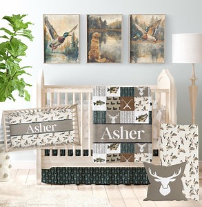 Hunting and Fishing Crib Bedding Set - Personalized Baby Nursery, Mallard Ducks and Outdoors Theme - Etsy