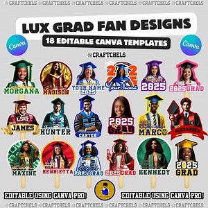 Grad Fan Template Bundle | Graduation Fan Canva Template – Set of 18 | Editable Grad Fan Template | Custom Graduation Fan - Etsy