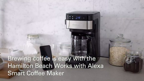 Hamilton Beach Works with Alexa Smart Coffee Maker, Programmable, 12 Cup Capacity, Black and Stainless Steel (49350R)
