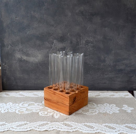 Wooden Test Tube Rack: Retro Apothecary Decor, 15 Glass Vials Propagation Station - Etsy