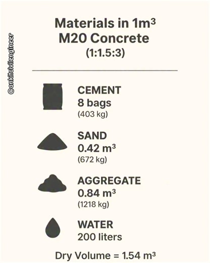 M20 Concrete Mix Design 1m3 Complete Detail | Cement Bags, Sand, Aggregate & Water
