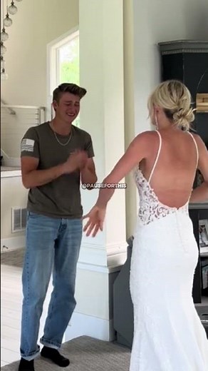 Wife Surprises Husband in Wedding Dress Again