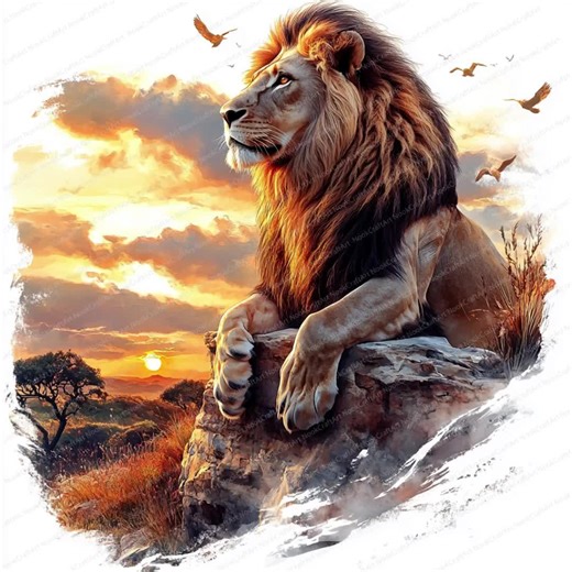 16 Clipart Lion With Sunset Field Portrait | Lion Portrait | Printable Watercolor Clipart | High Quality Jpgs | Paper Craft | Junk Journal - Etsy