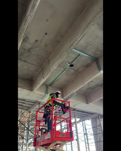 Framers Laser installation tool: What if you could skip the layout marking stage completely? On this job, the crew isn’t marking or snapping lines first. They’re shooting the top track directly on top of the projected layout — following the laser as they install under a waffle concrete ceiling. No pre-layout. No measuring twice. No translating drawings to the slab. The projection becomes the layout — guiding the install in real time. Less steps between design and build. Less opportunity for mist