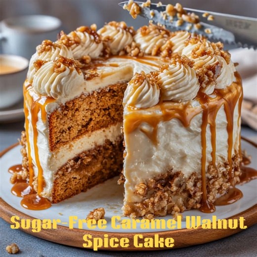 🍯 Sugar-Free Caramel Walnut Spice Cake 🍰 Moist spiced cake with buttery caramel frosting and toasted walnuts — cozy indulgence without sugar! 📝 Ingredients Cake: 2 cups almond flour ½ cup coconut flour 1 tsp baking soda 2 tsp baking powder 1 tsp cinnamon ½ tsp nutmeg ½ tsp salt 1 cup butter, softened ¾ cup Allulose 4 large eggs 1 tsp vanilla extract ½ cup unsweetened almond milk Frosting: ½ cup butter ½ cup Allulose ¼ cup heavy cream 4 oz cream cheese ½ tsp vanilla extract Topping: ½ cup chop