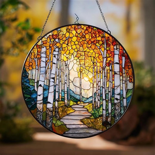 White Birch Trees Glass Suncatcher, Winter Nature Decor, Minimalist Rustic Window Decor Gift - Etsy