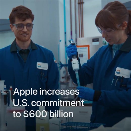 Apple is expanding our US commitment to $600 billion over the next four years. And our new American Manufacturing Program will bring even more jobs and advanced manufacturing to the US.