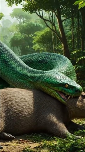 Gentle Giant's Struggle: A Capybara's Fight for Survival Against a Snake Attack.