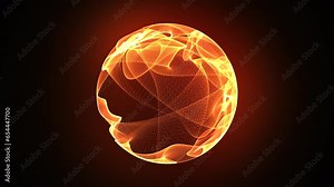 Bright golden sphere in the Universe. Glowing digital 3d sphere made of shining golden particles. Solar energy animation. Sun energy, science, cosmos, space animation. Animated wave energy orb. Loop.