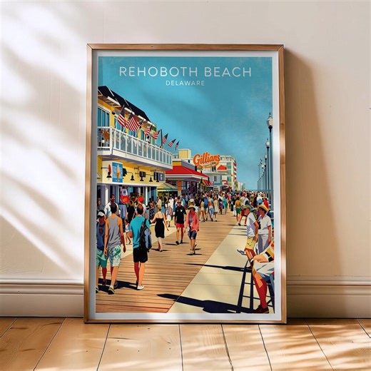 Rehoboth Beach Travel Print - Delaware Poster, Rehoboth Beach USA Vintage Art, United States Wall Decor, Coastal Decor, Delaware Home Gift - Etsy